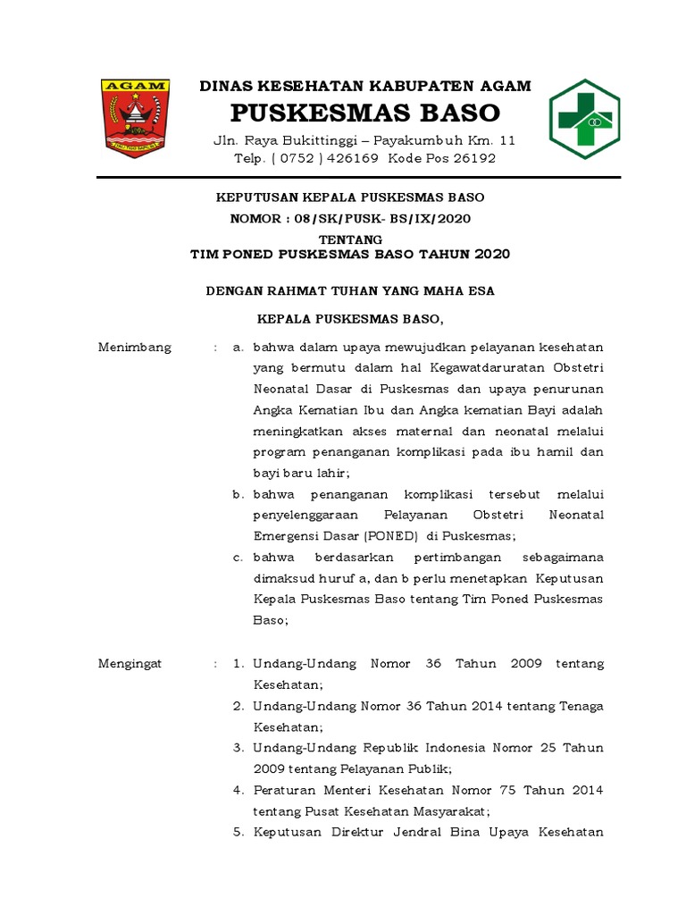 SK Tim Poned Puskesmas Baso 2020 | PDF