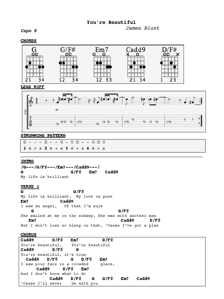 You're Beautiful Chords (James Blunt) | PDF | Song Structure | Oral ...