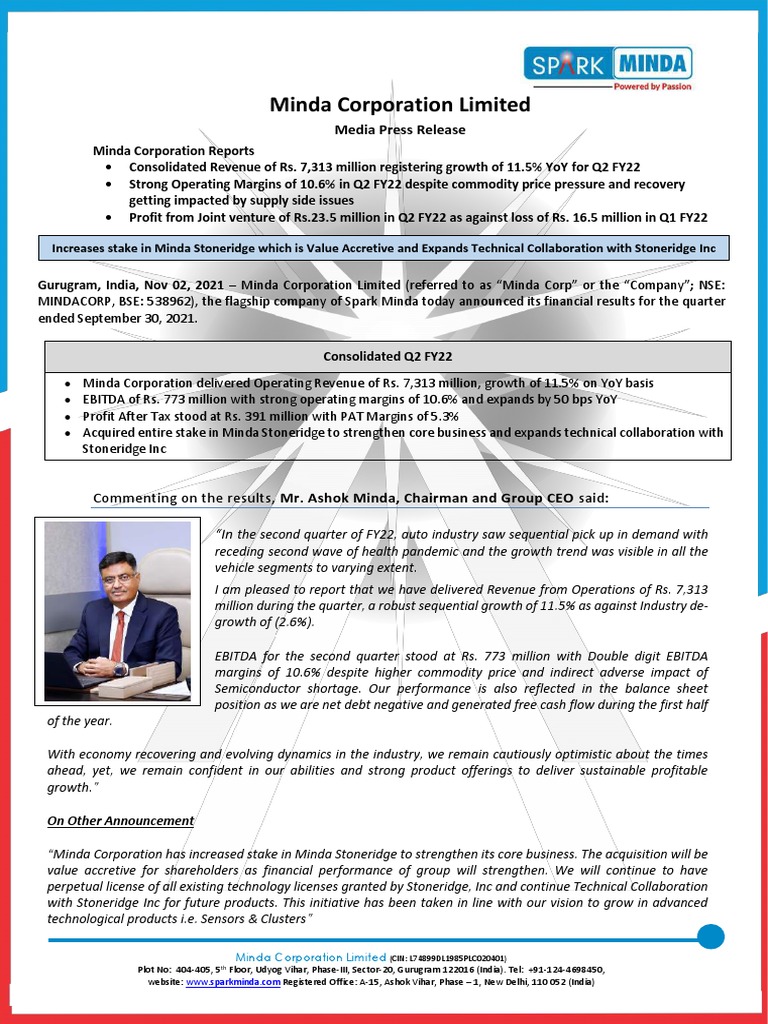 Minda Corporation Limited: Media Press Release | PDF | Economies | Business