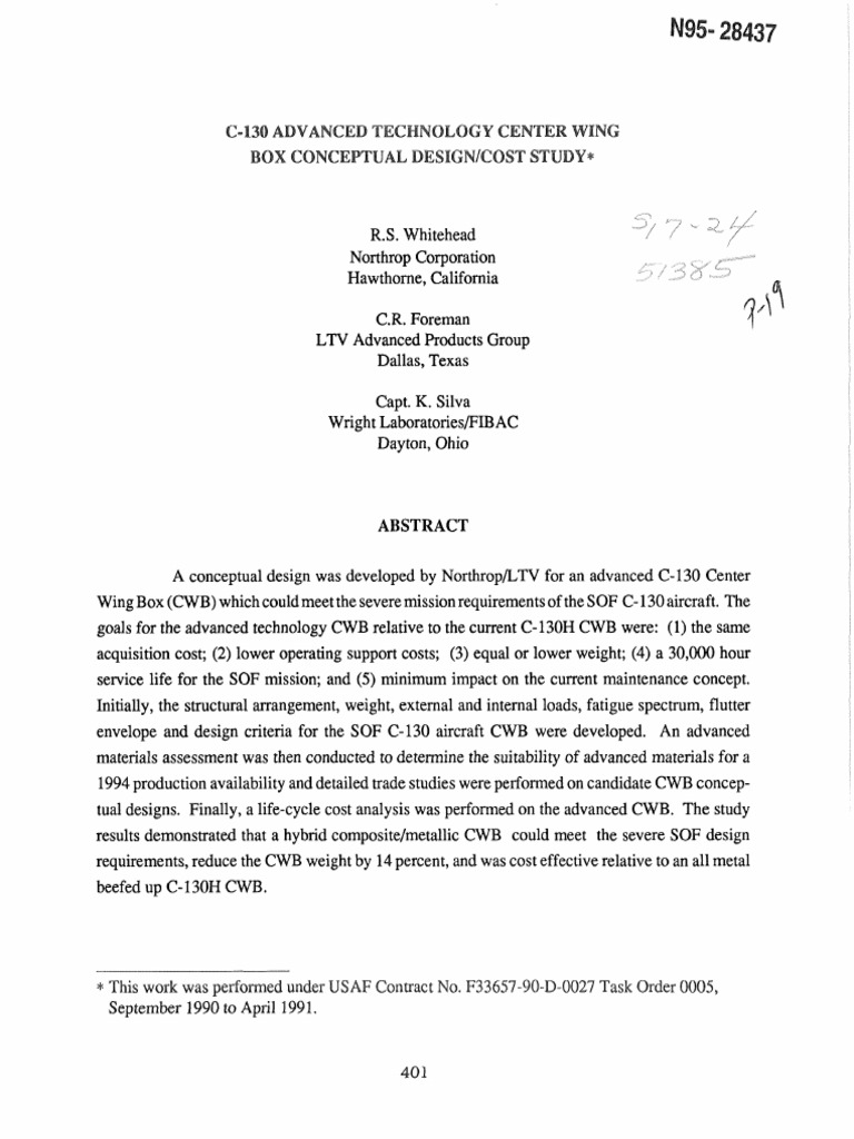 C130 CWB Conceptrual Design | PDF | Strength Of Materials | Composite ...