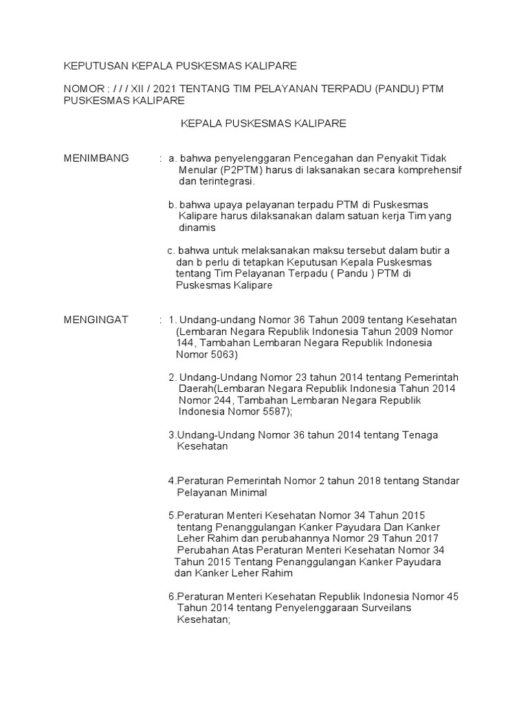 Tim Pelayanan Terpadu Ptm Di Puskesmas Kalipare Pdf