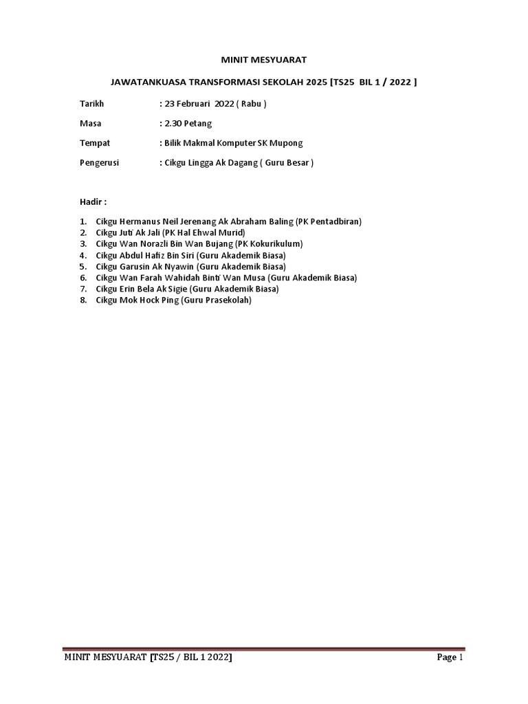 Minit Mesyuarat TS25 1 2022 | PDF