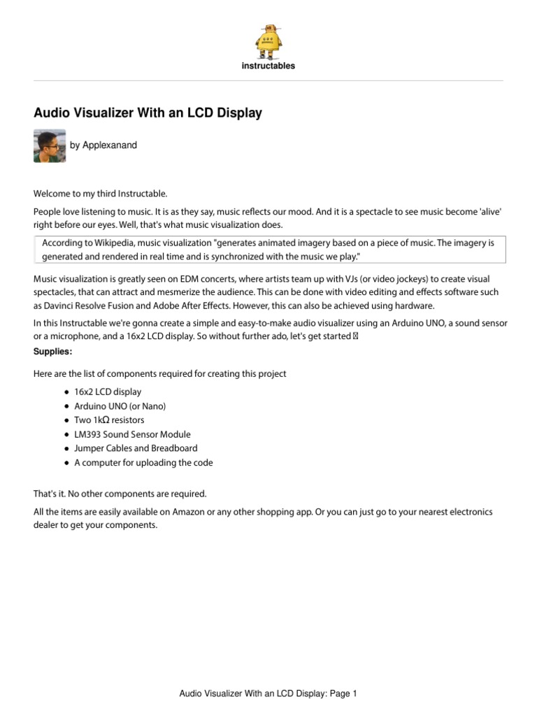 Audio Visualizer With An LCD Display | PDF | Arduino | Computer Engineering