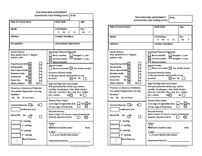 4-Community-Risk-Assessment-Form | PDF | Blood Pressure | Cigarette