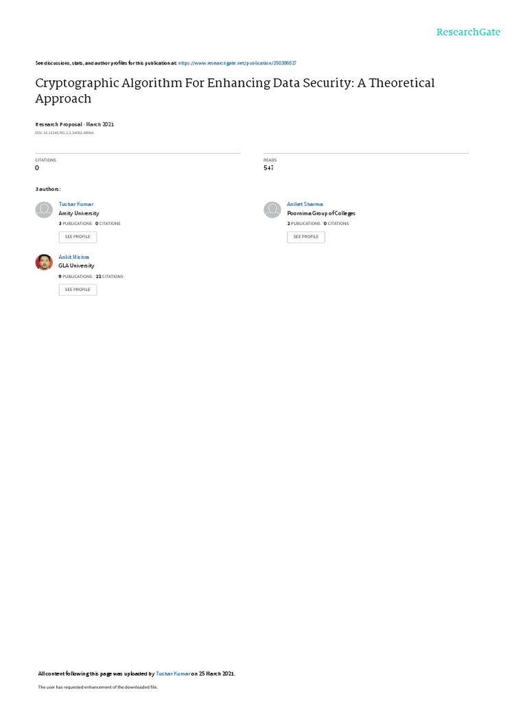 Cryptographic Algorithm For Enhancing Data Security A Theoretical Approach IJERTV10IS030158 ...