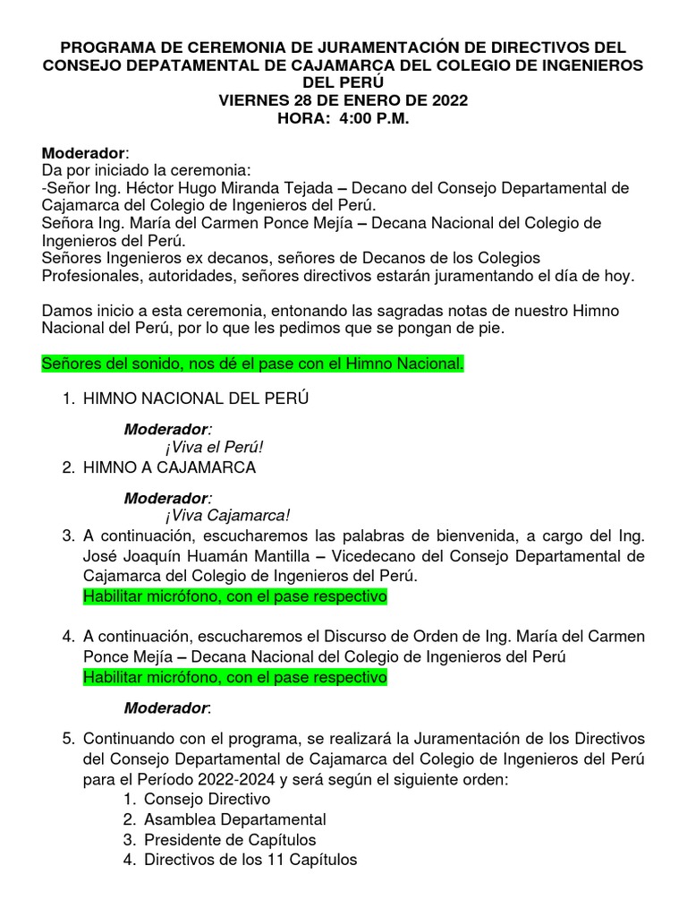 Protocolo - Ceremonia de Juramentacion | PDF | Perú