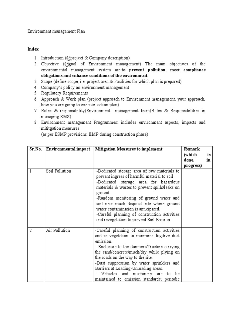 EMP Template | PDF | Waste | Waste Management