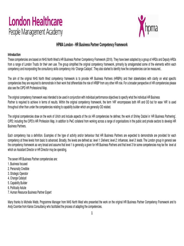 HPMA London - HR Business Partner Competency Framework | PDF | Risk ...