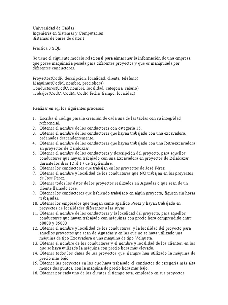 Practica 3 Sql Pdf Sql Base De Datos Relacional