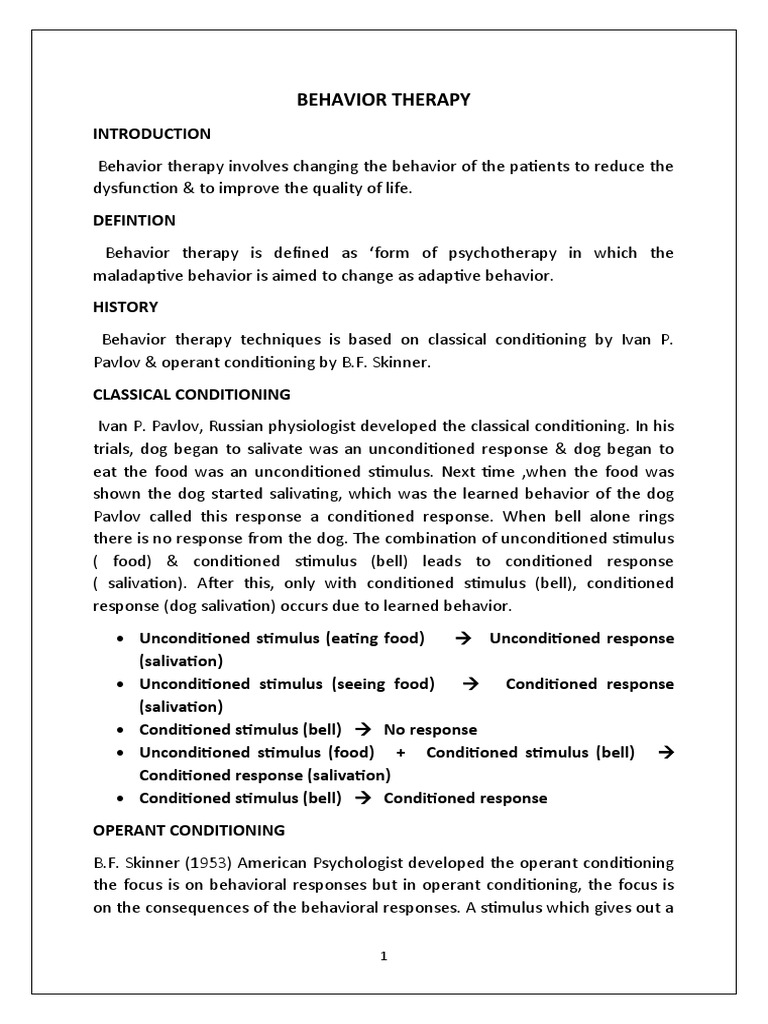 BEHAVIOR THERAPY Assignment MSC | PDF | Classical Conditioning | Behaviour Therapy