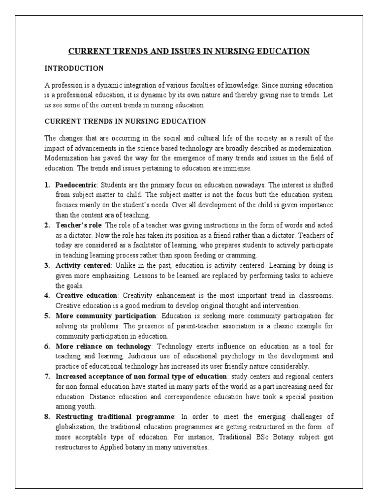 03.current Trends and Issues in Nursing Education | PDF | Nursing ...