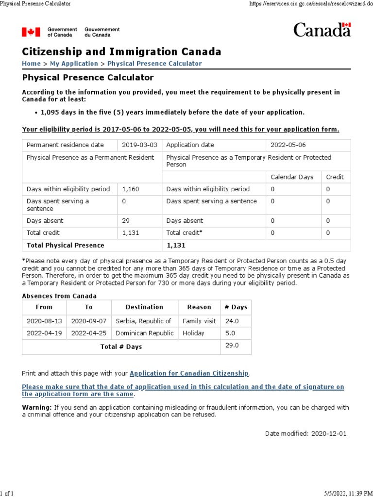 Physical Presence Calculator | PDF | Human Migration | Public Law