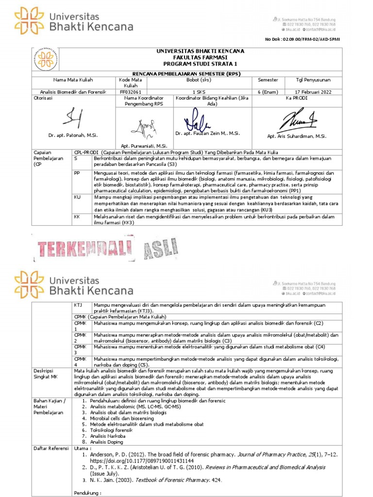 RPS Analisis Biomedik dan Forensik | PDF