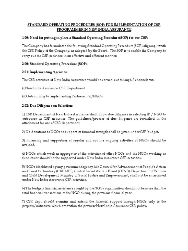 Standard Operating Procedures (SOP) | PDF | Non Governmental ...