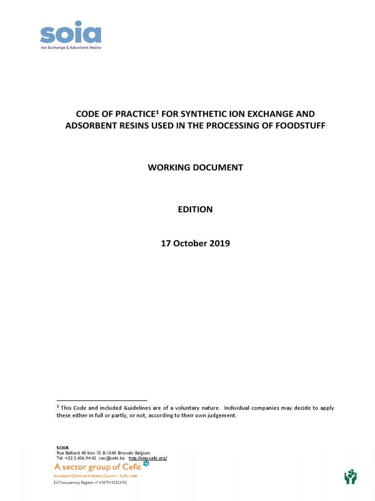 Code of Practice IER 20191017 | PDF | Polymers | Ion Exchange