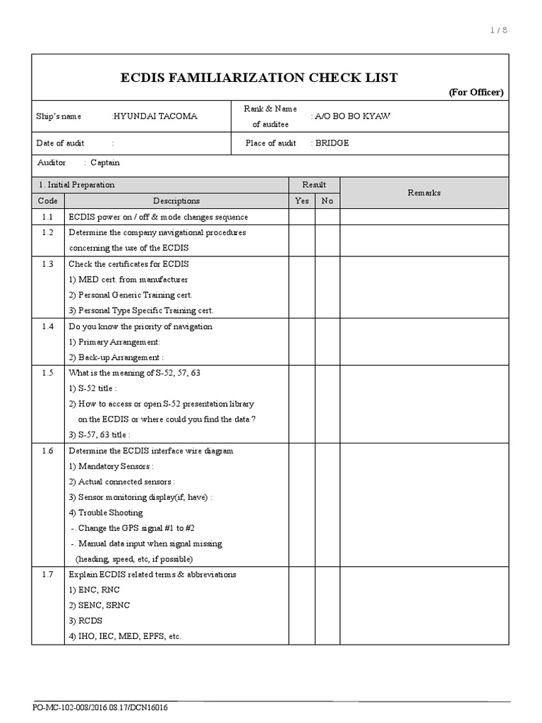 Ecdis Familiarization Check List: (For Officer) | PDF | Computing ...