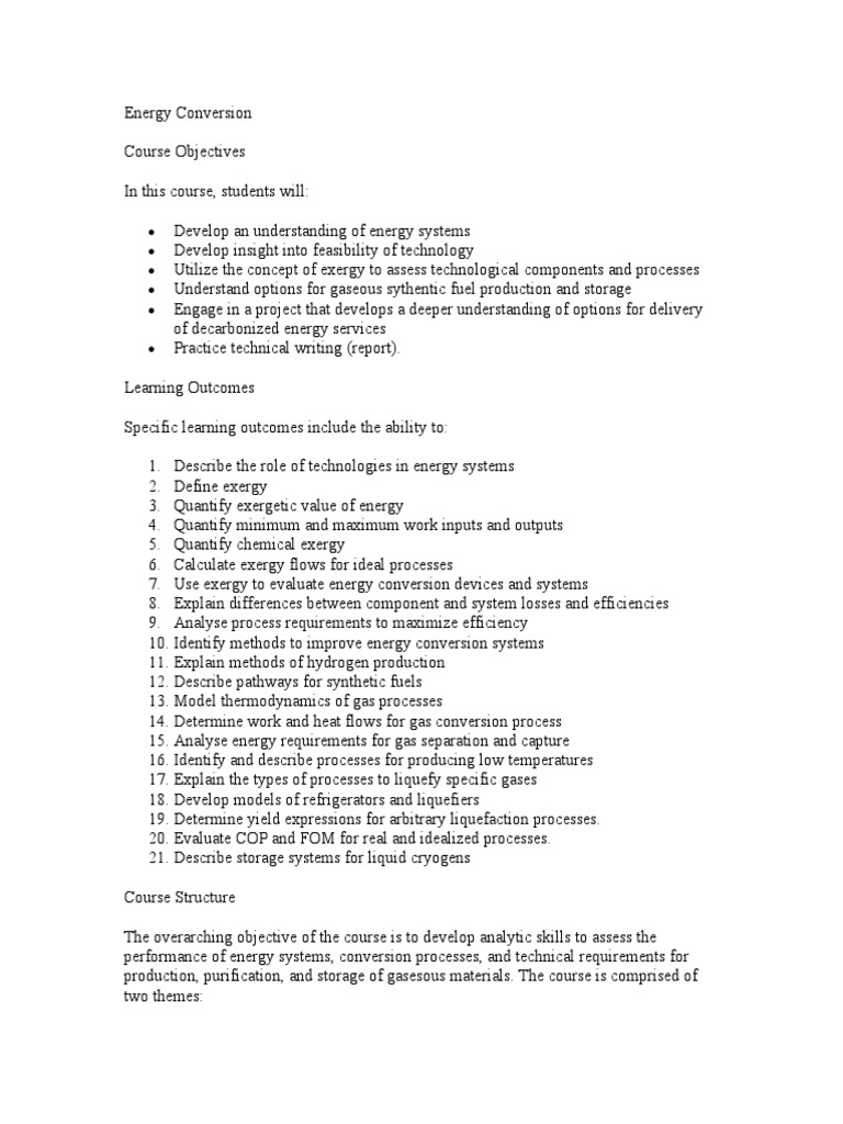 Energy Conversion | PDF | Exergy | Gases