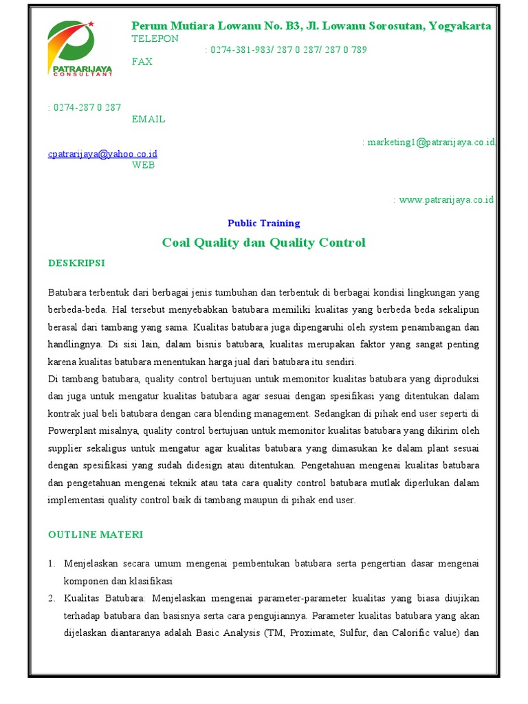 Kualitas Batubara dan Quality Control | PDF