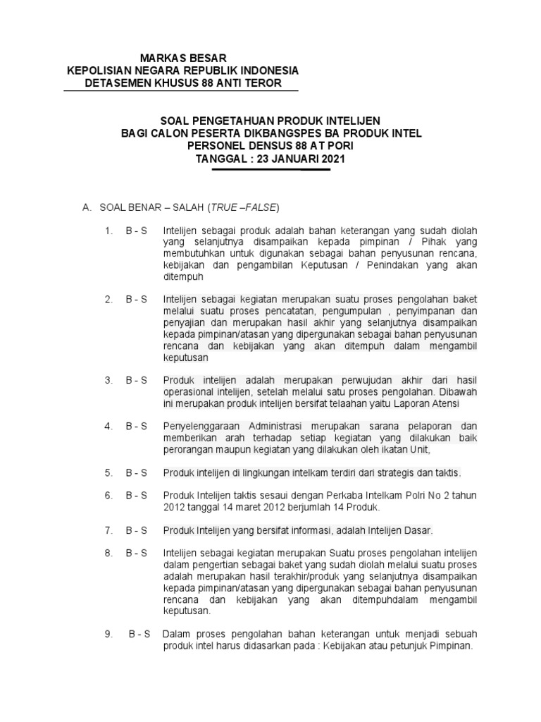Pemahaman Produk Intelijen Polri | PDF