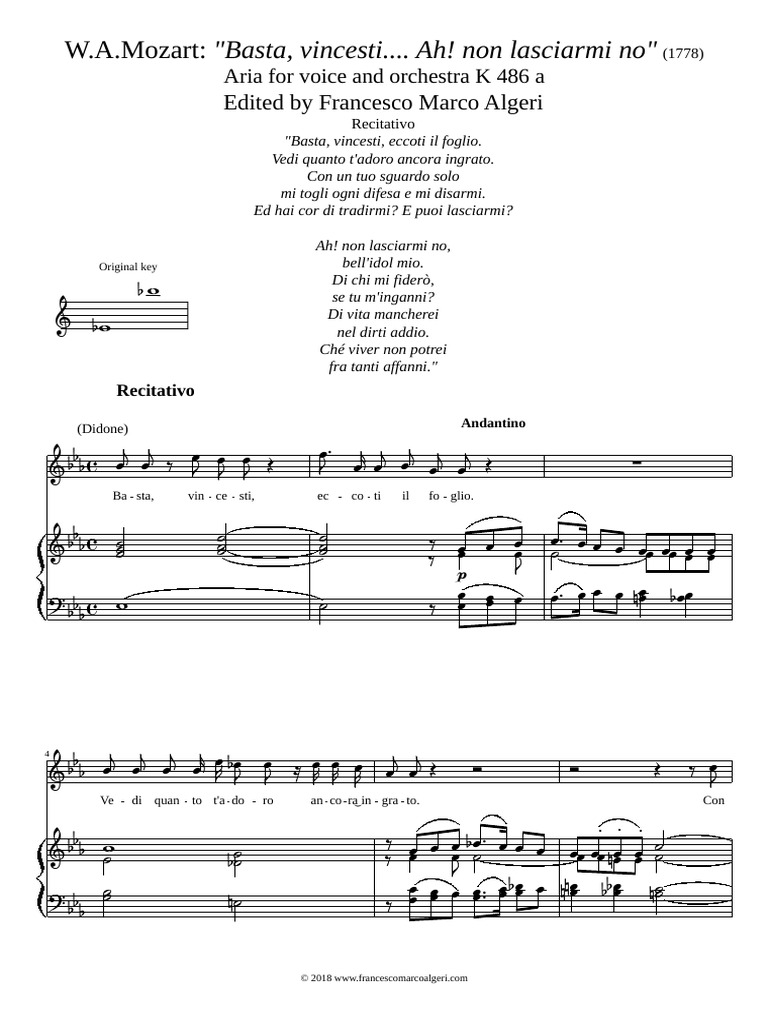 Mozart Basta Vincesti Ah Non Lasciarmi | PDF