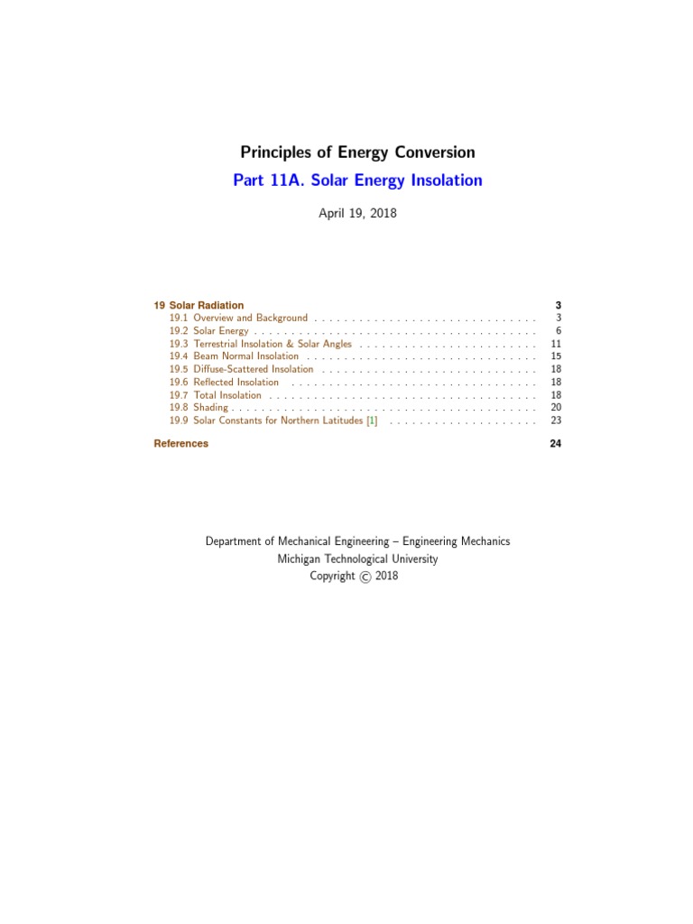 Principles of Energy Conversion: Part 11A. Solar Energy Insolation ...