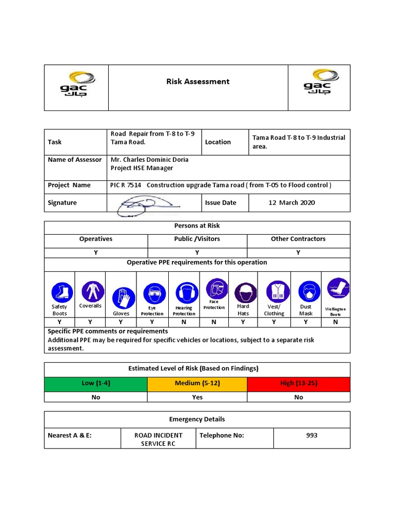 Risk Assessment Road Repair PIC R 7514 | PDF | Personal Protective ...