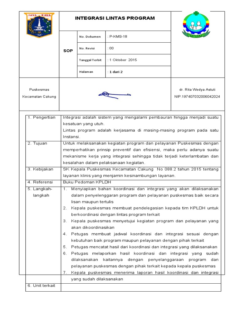 Sop Integrasi Lintas Program (P-kms-18) | PDF
