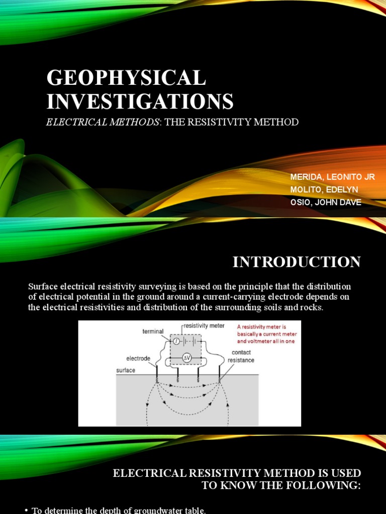 Geophysical Investigations: Electrical Methods: The Resistivity Method ...