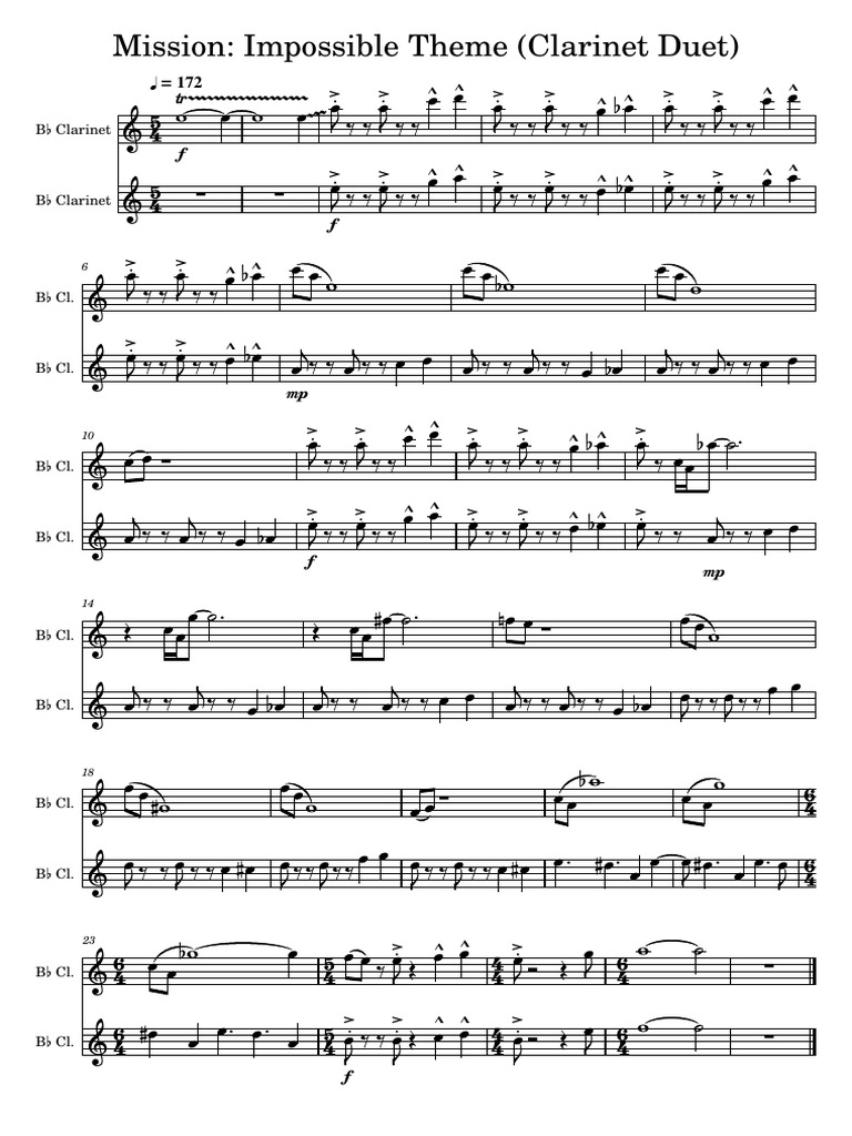 Mission Impossible Theme Clarinet Duet | PDF