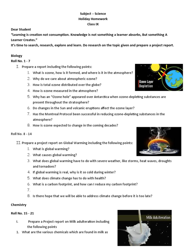 Science Holiday Homework (2).docx class 9th | PDF | Ozone Depletion ...