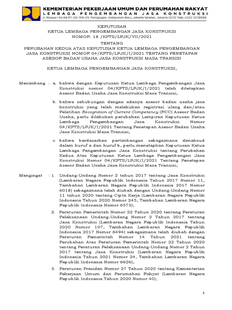 19 - KPTS-LK - PERUBAHAN KEDUA ATAS KEPUTUSAN KETUA LEMBAGA ...