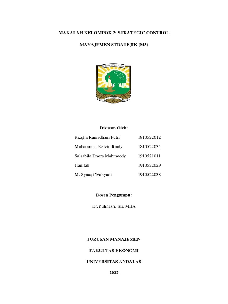 Makalah Kelompok 2 - Manajemen Stratejik (M3) - Strategic Control | PDF