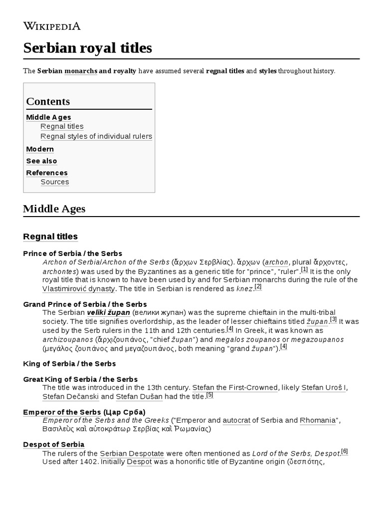 Serbian Royal Titles: Middle Ages | Download Free PDF | Royalties ...
