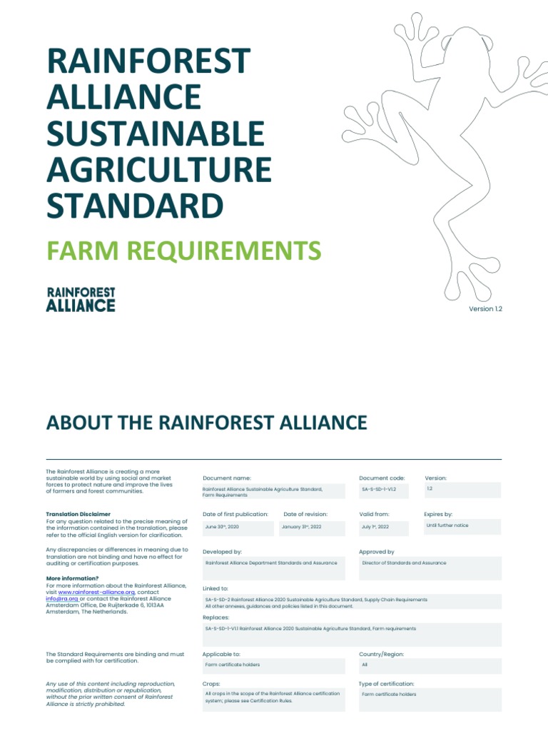 Rainforest Alliance Sustainable Agriculture Standard: Farm Requirements ...
