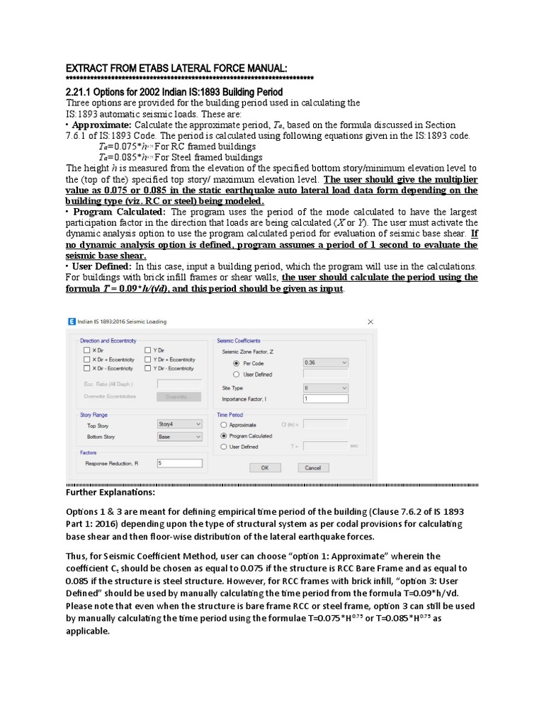 Time Period Calculation in ETABS As Per IS 1893 Part 1 | PDF | Shear ...