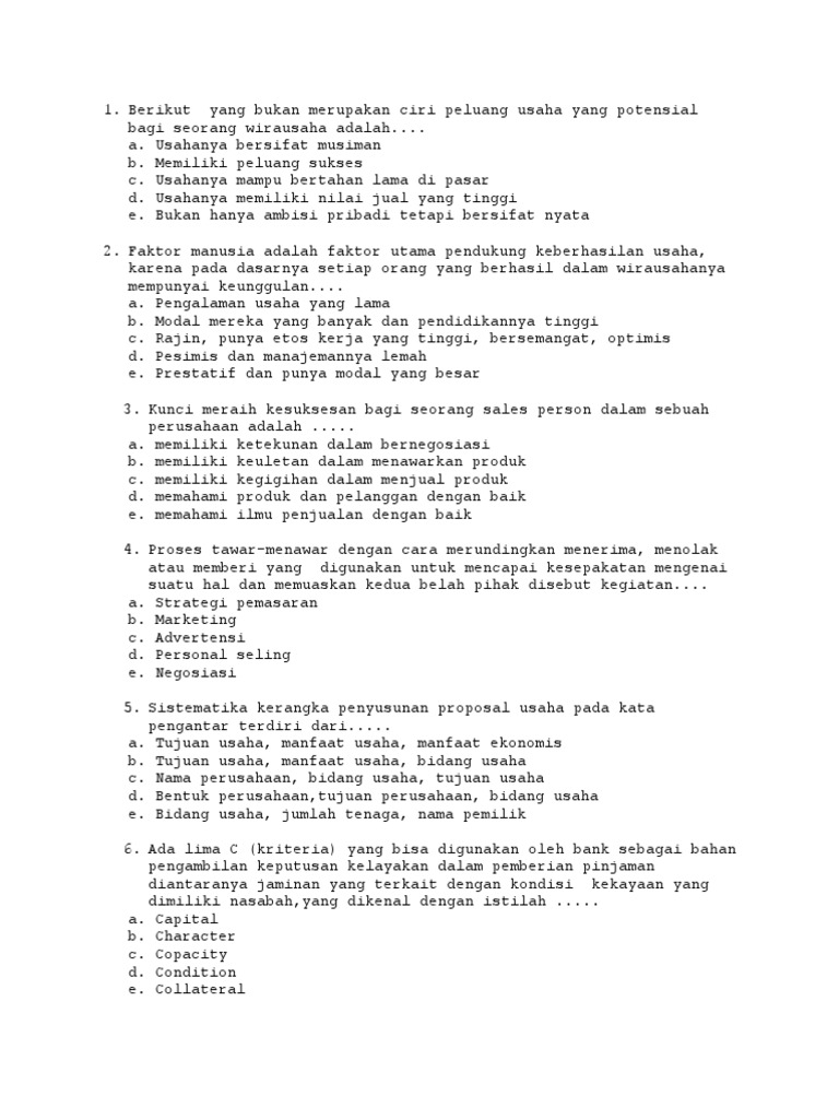 Latihan Soal Pkwu Kelas XI Genap | PDF