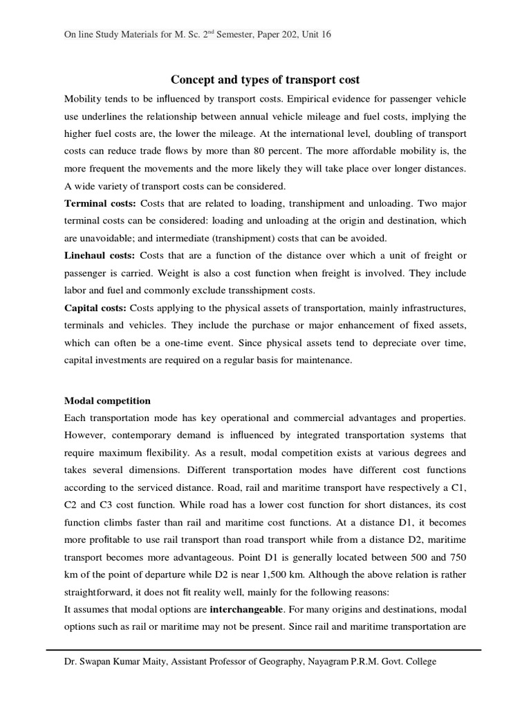Concept and Types of Transport Cost | PDF | Transport | Cargo