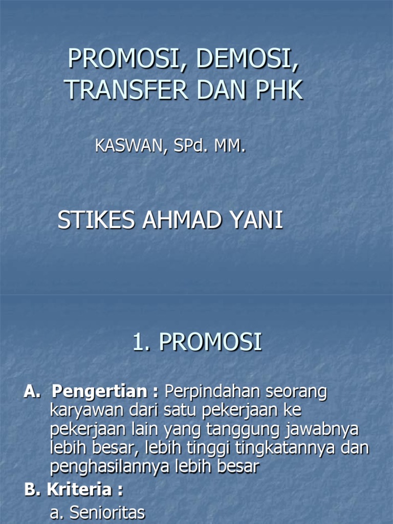 Promosi, Demosi, Transfer Dan PHK | PDF