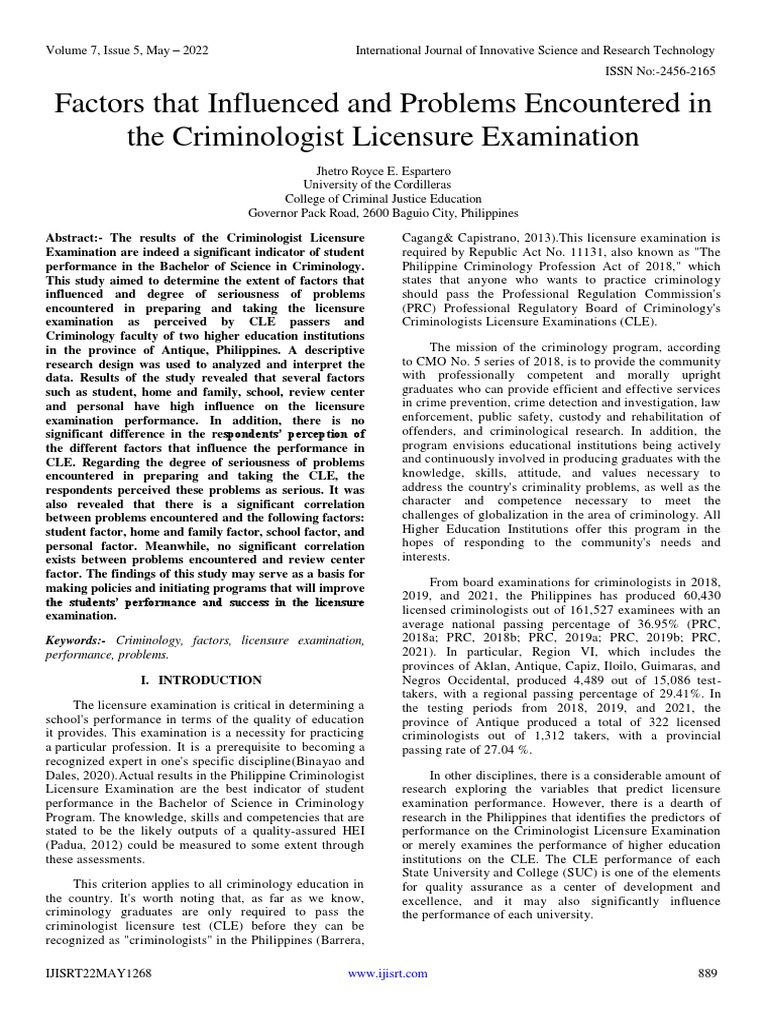 Factors That Influenced and Problems Encountered in The Criminologist ... Factors That Influenced and Problems Encountered in The Criminologist ...