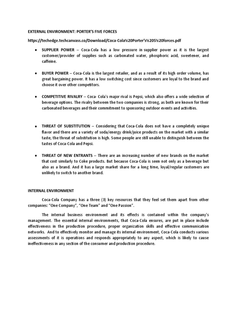 External Environment: Porter'S Five Forces | PDF | Coca Cola | The Coca ...