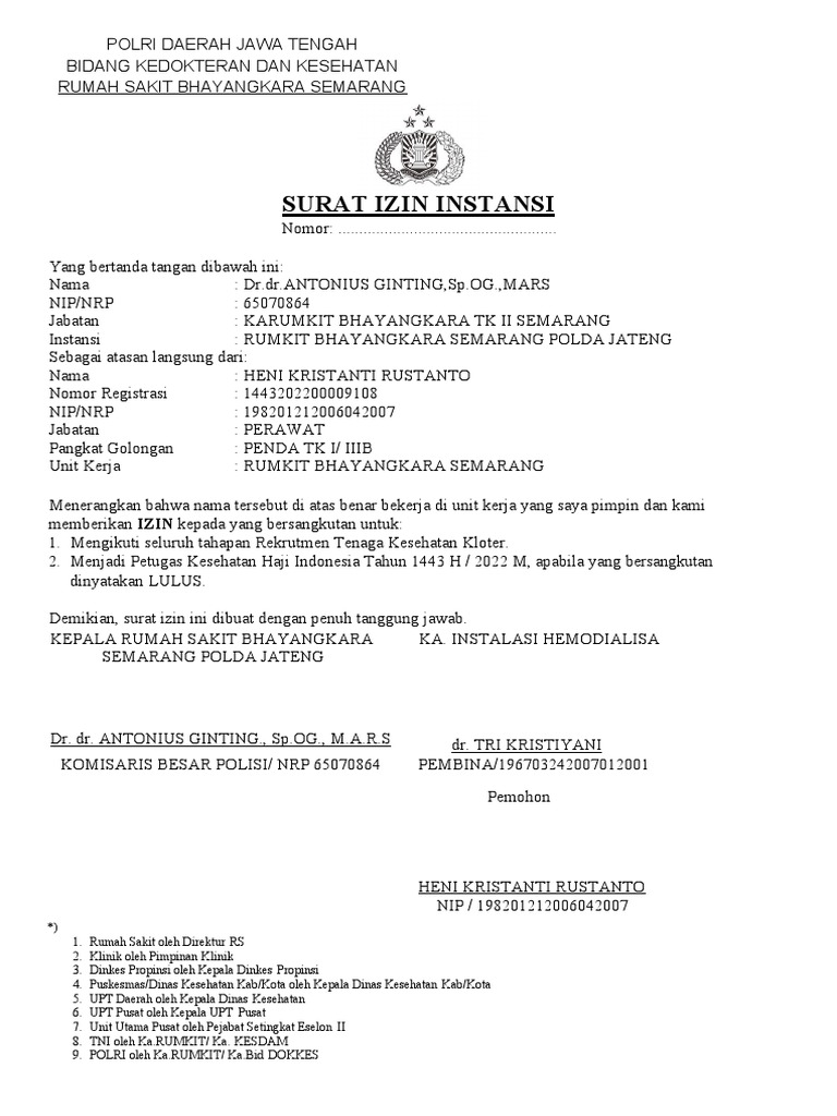 Surat Izin Instansi Tkhi MB Heni | PDF