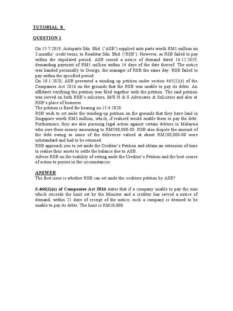 Tutorial 8 1 | PDF | Liquidation | Insolvency