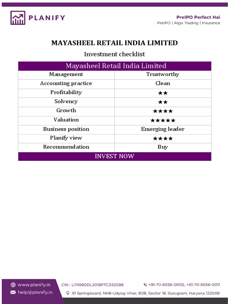 Mayasheel Retail India Ltd: Investment Insights | PDF | Expense ...