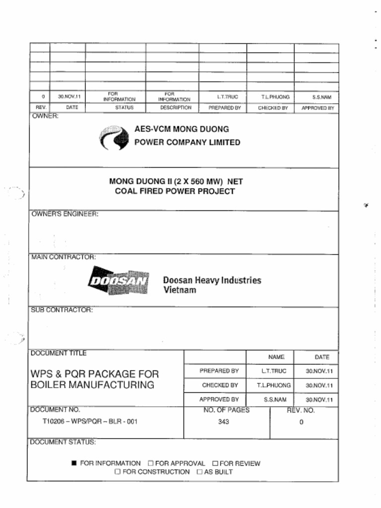 T10206-WPS-PQR-BLR-001 WPS & PQR For Boiler Manufacturing | PDF