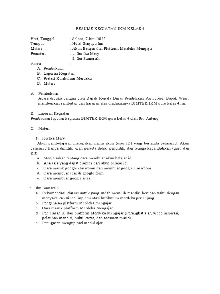 Resume Kegiatan Ikm Sumaryono | PDF
