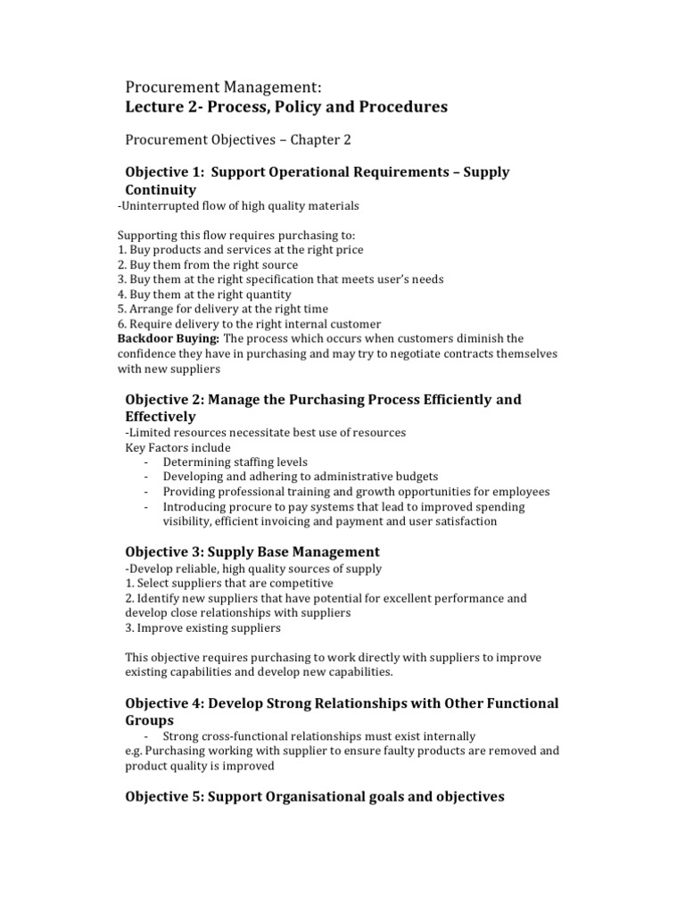 Procurement Management Summary | Supply Chain | Procurement