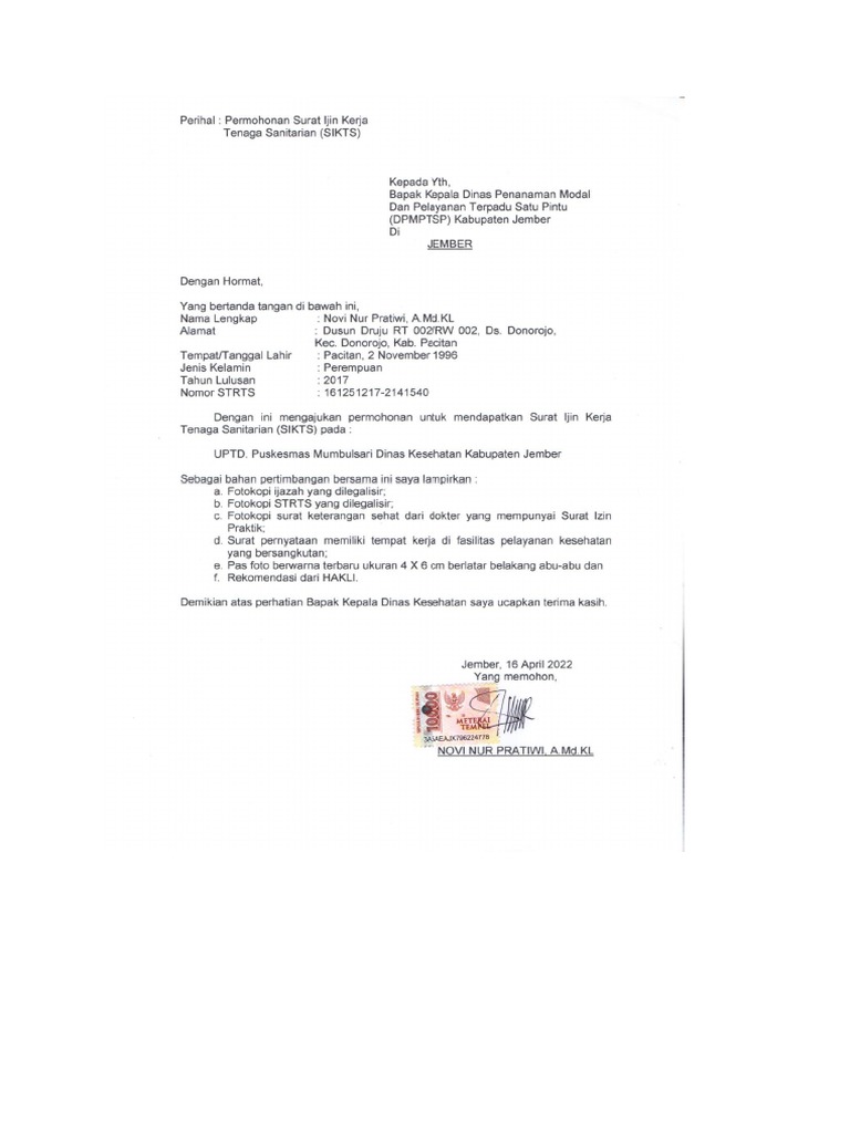 Surat Permohonan SIKTS | PDF