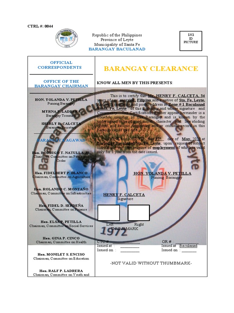 Barangay Clearance | PDF | Government