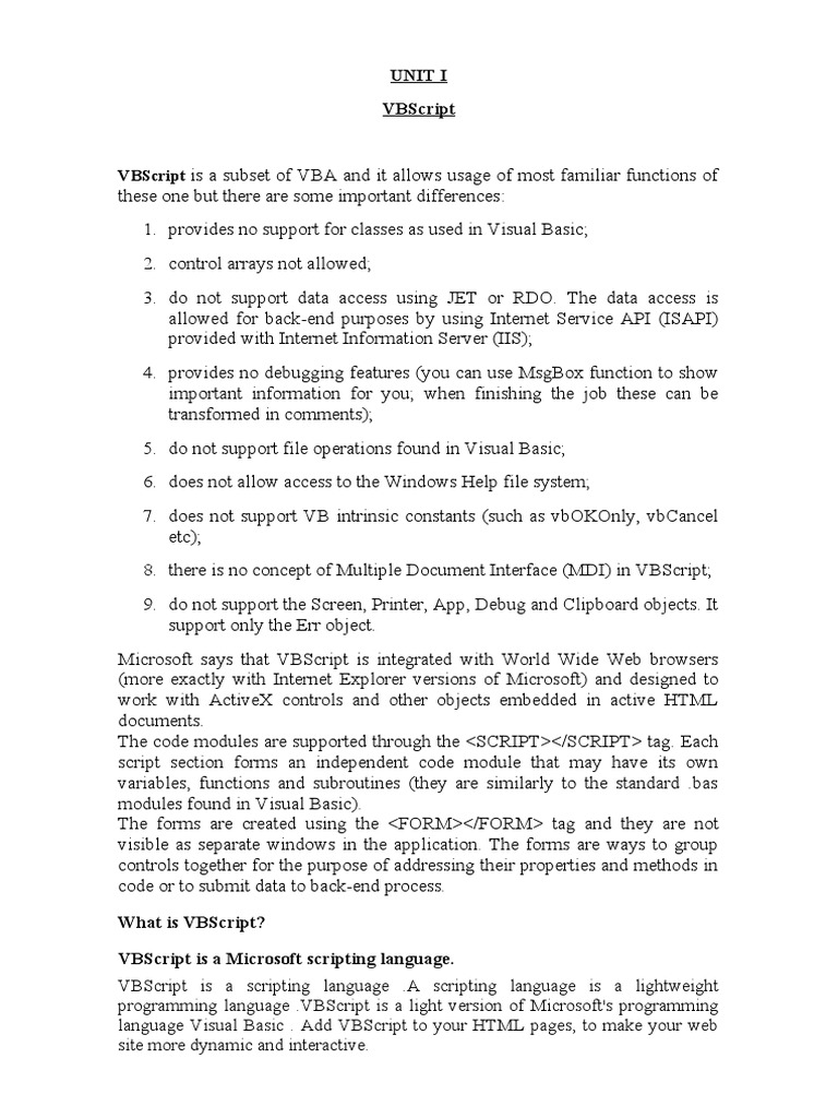 An Introduction to VBScript | PDF | Control Flow | Java Script