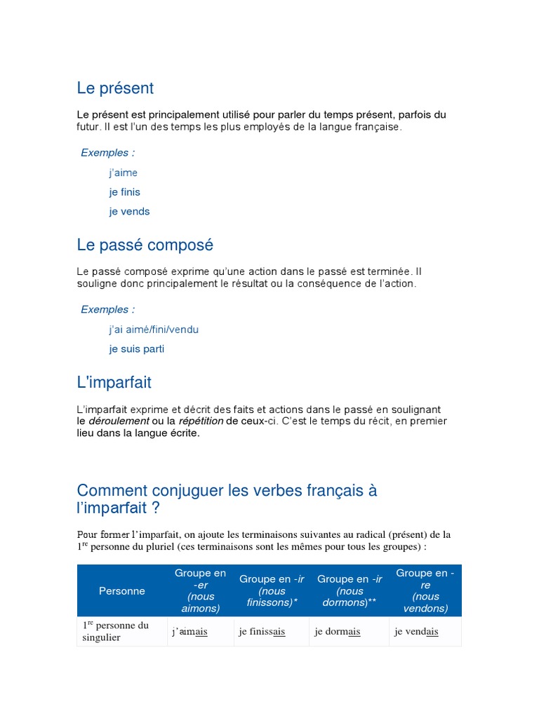 Guide des temps verbaux en français | PDF | Nombre grammatical | Temps ...